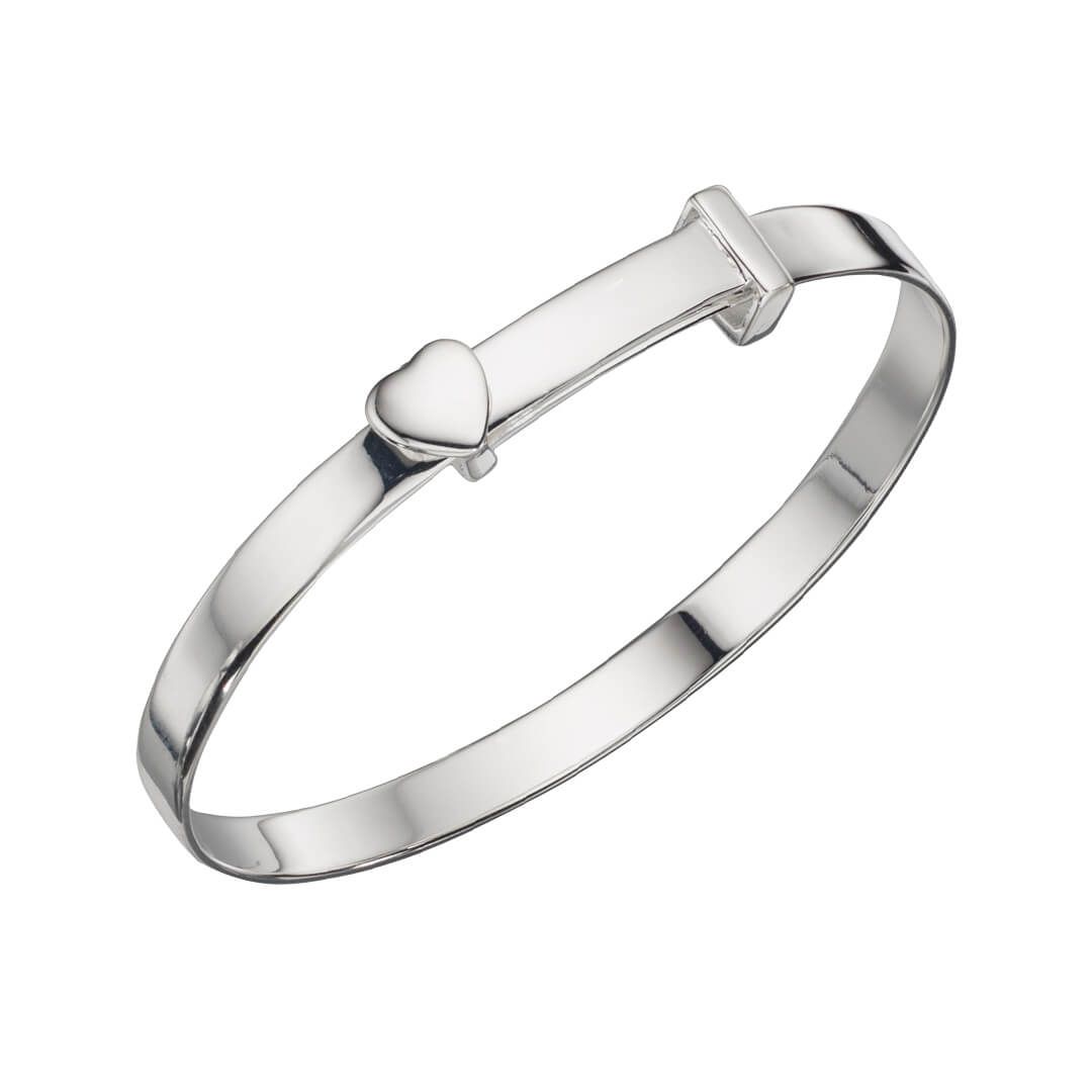 Sterling Silver Heart Design Expandable Baby Bangle - johnmacintyre
